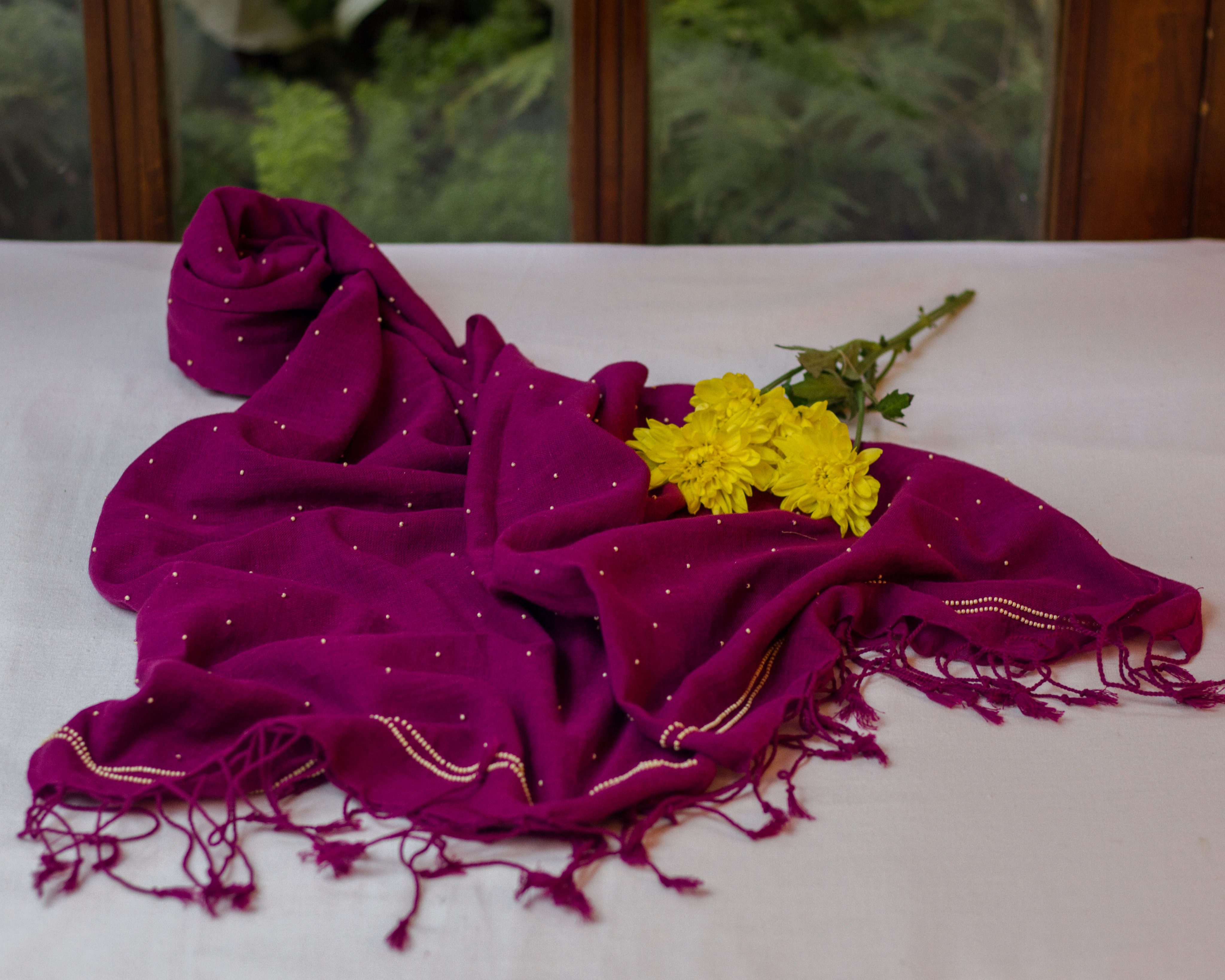 zardozi stole in handloom cotton • Baragaon Weaves